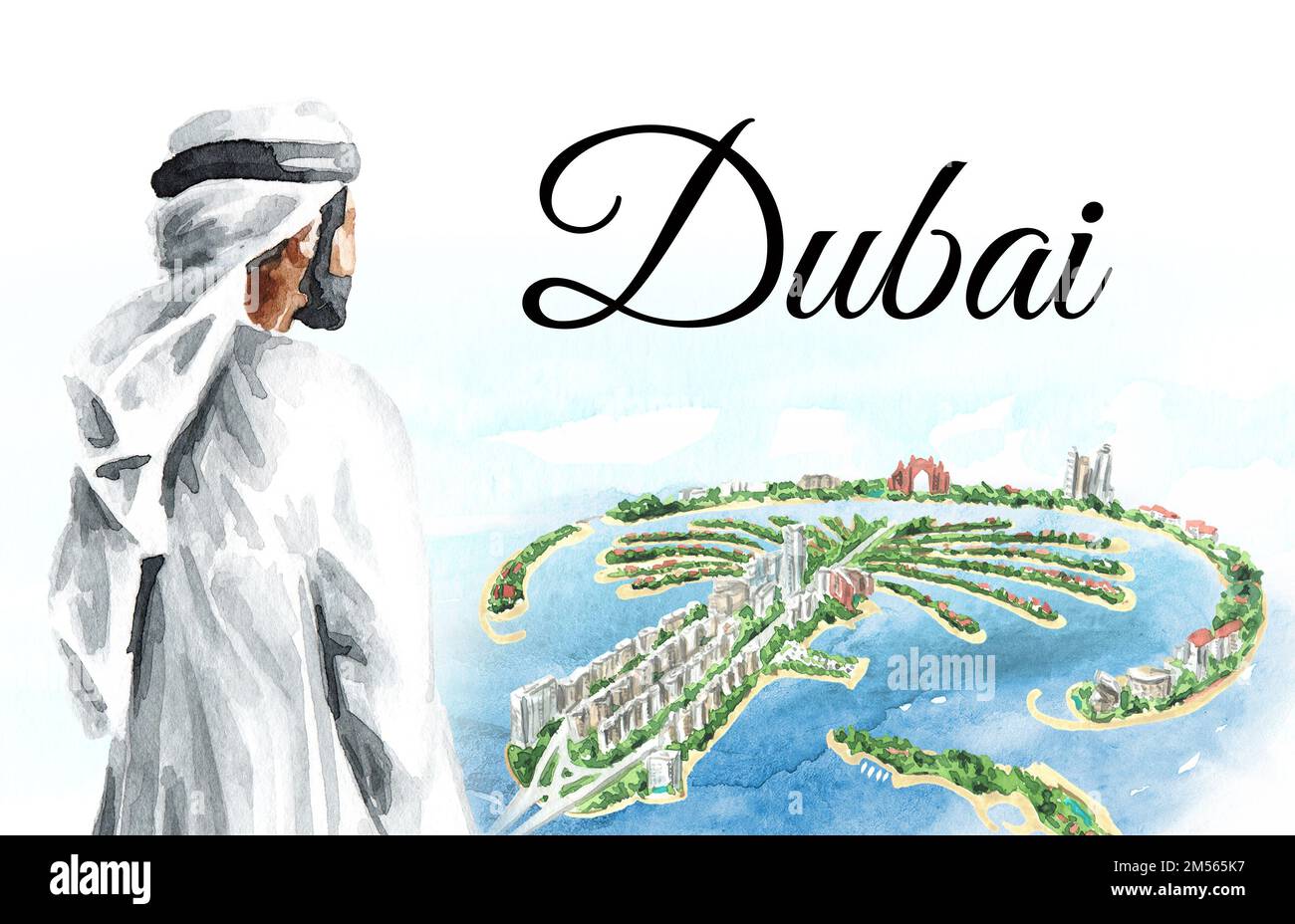 Arab man looking to the Palm Jumeirah, artificial island, Dubai, United ...