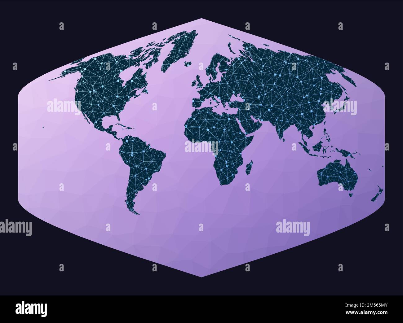 Abstract telecommunication world map. Baker Dinomic projection. World ...