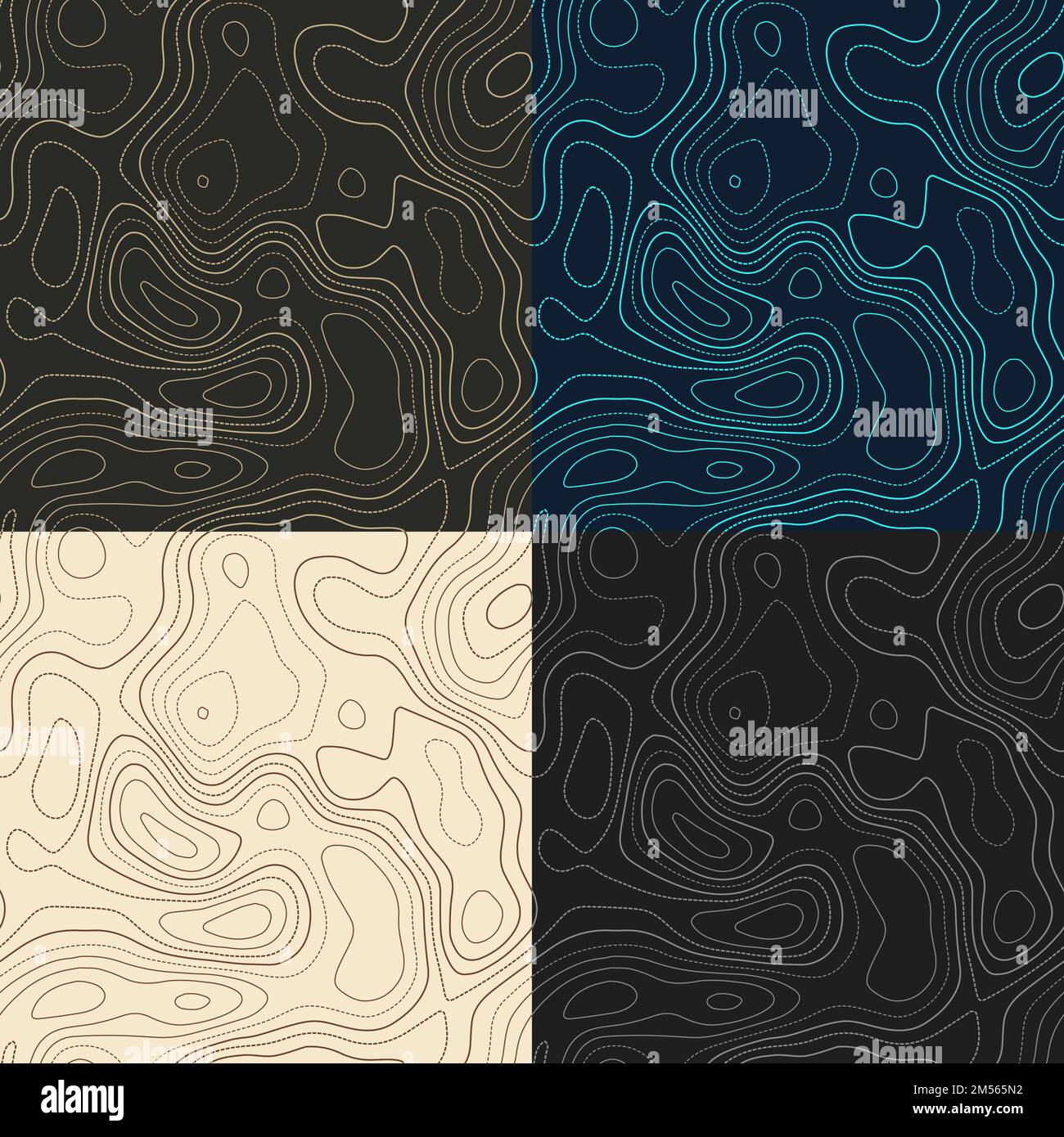 Topography patterns. Seamless elevation map tiles. Authentic isoline ...