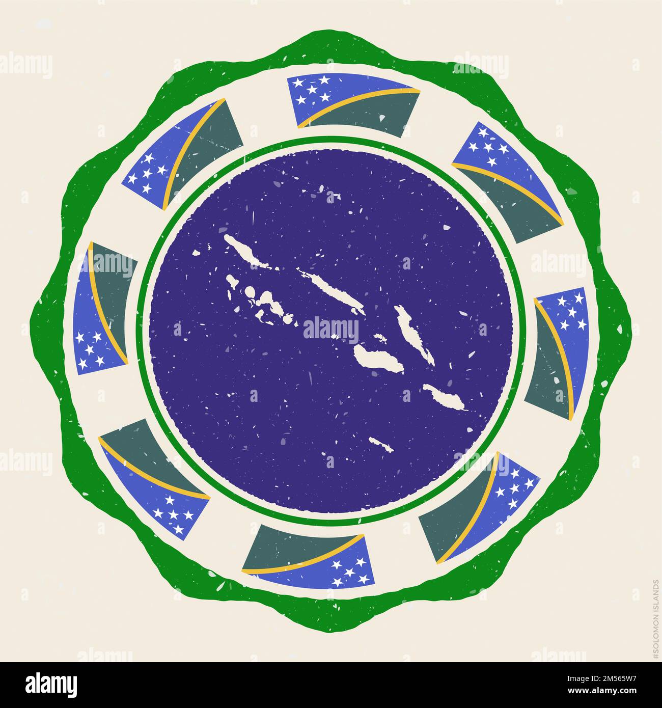 Solomon Islands vintage sign. Grunge round logo with map and flags of Solomon Islands. Vibrant ...