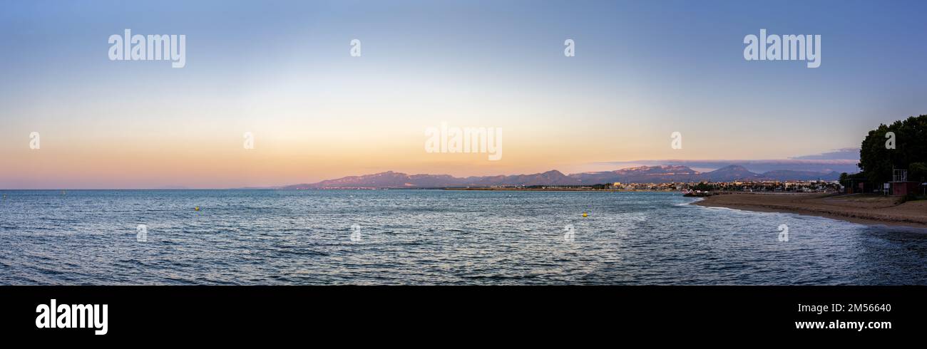Large Panoramic View of Mediterranean Coastal City at Sunrise Stock ...