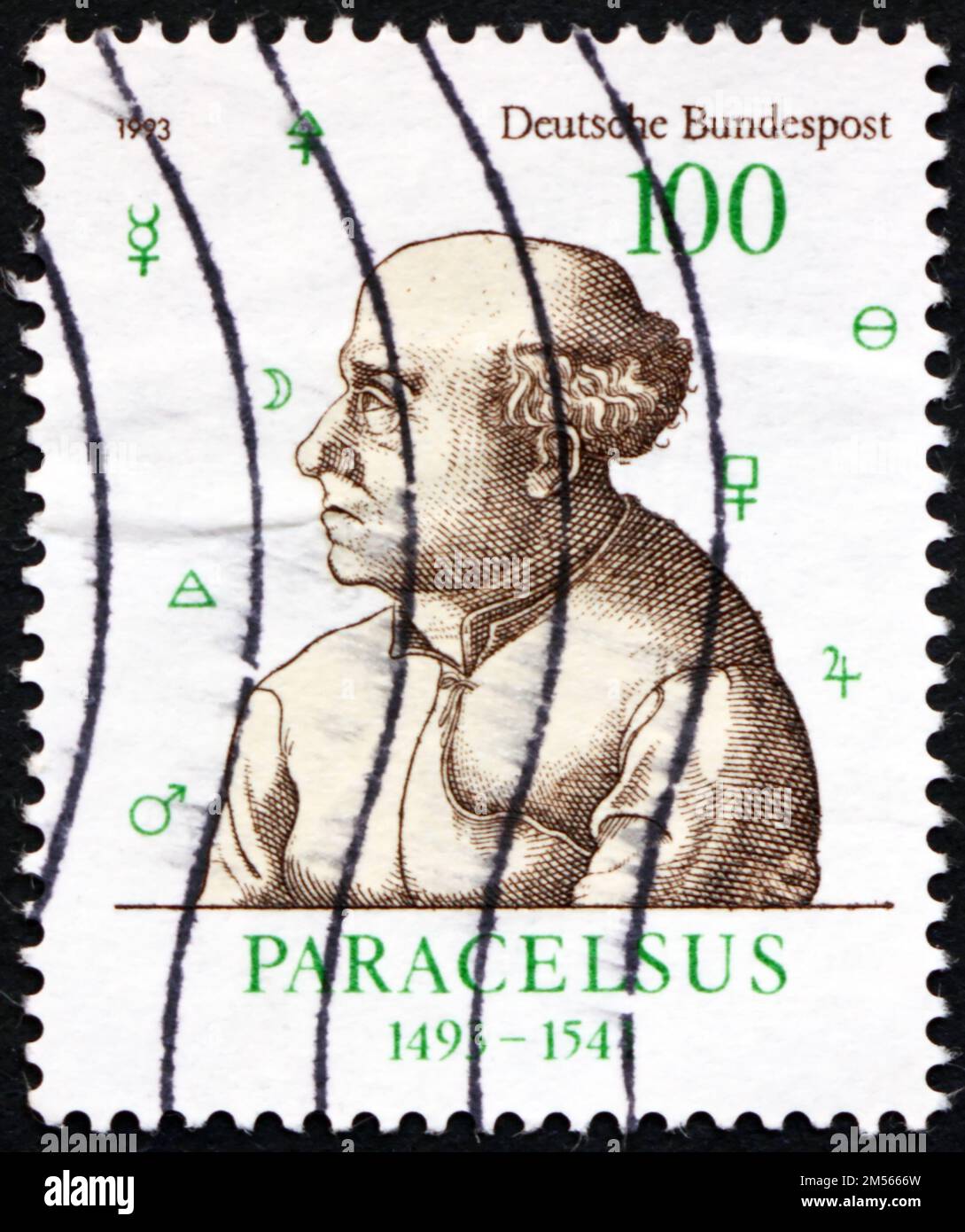 GERMANY - CIRCA 1993: a stamp printed in Germany shows Paracelsus (1493 ...