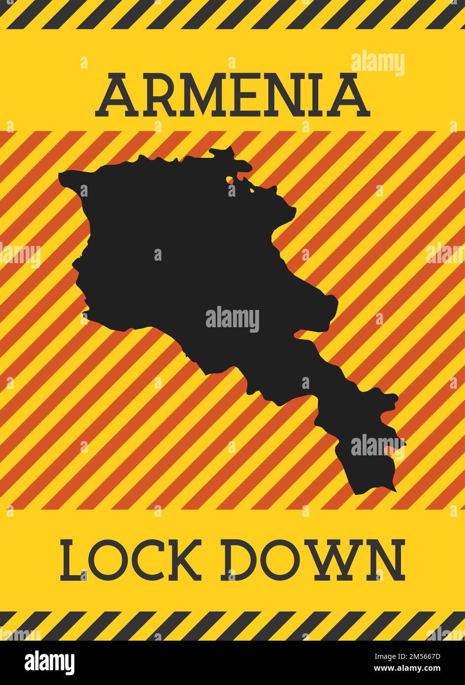 Armenia Lock Down Sign. Yellow country pandemic danger icon. Vector ...
