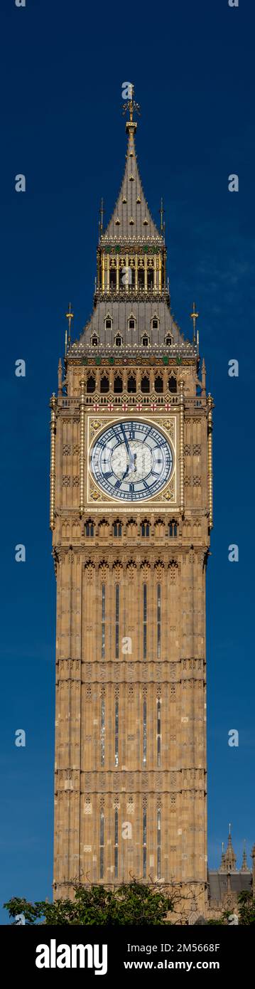 Large Vertical Panorama of the London Big Ben Clock tower wih Clear Blue Skies Stock Photo - Alamy