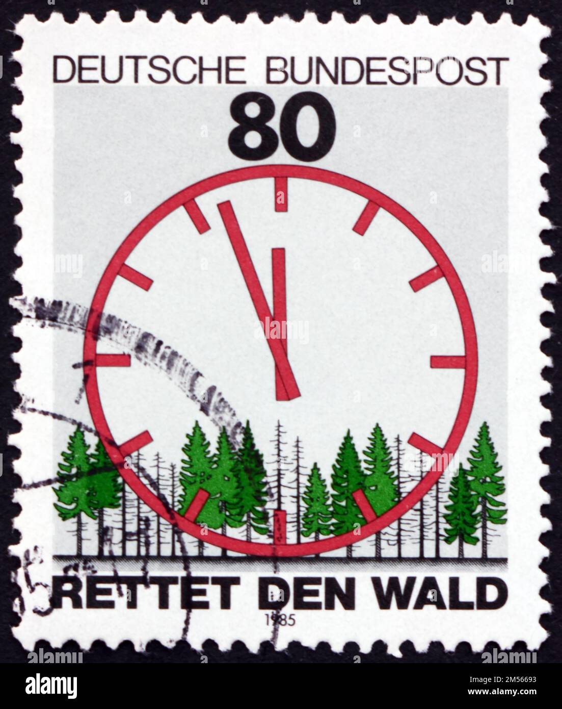 GERMANY - CIRCA 1985: a stamp printed in Germany shows forest and clock ...