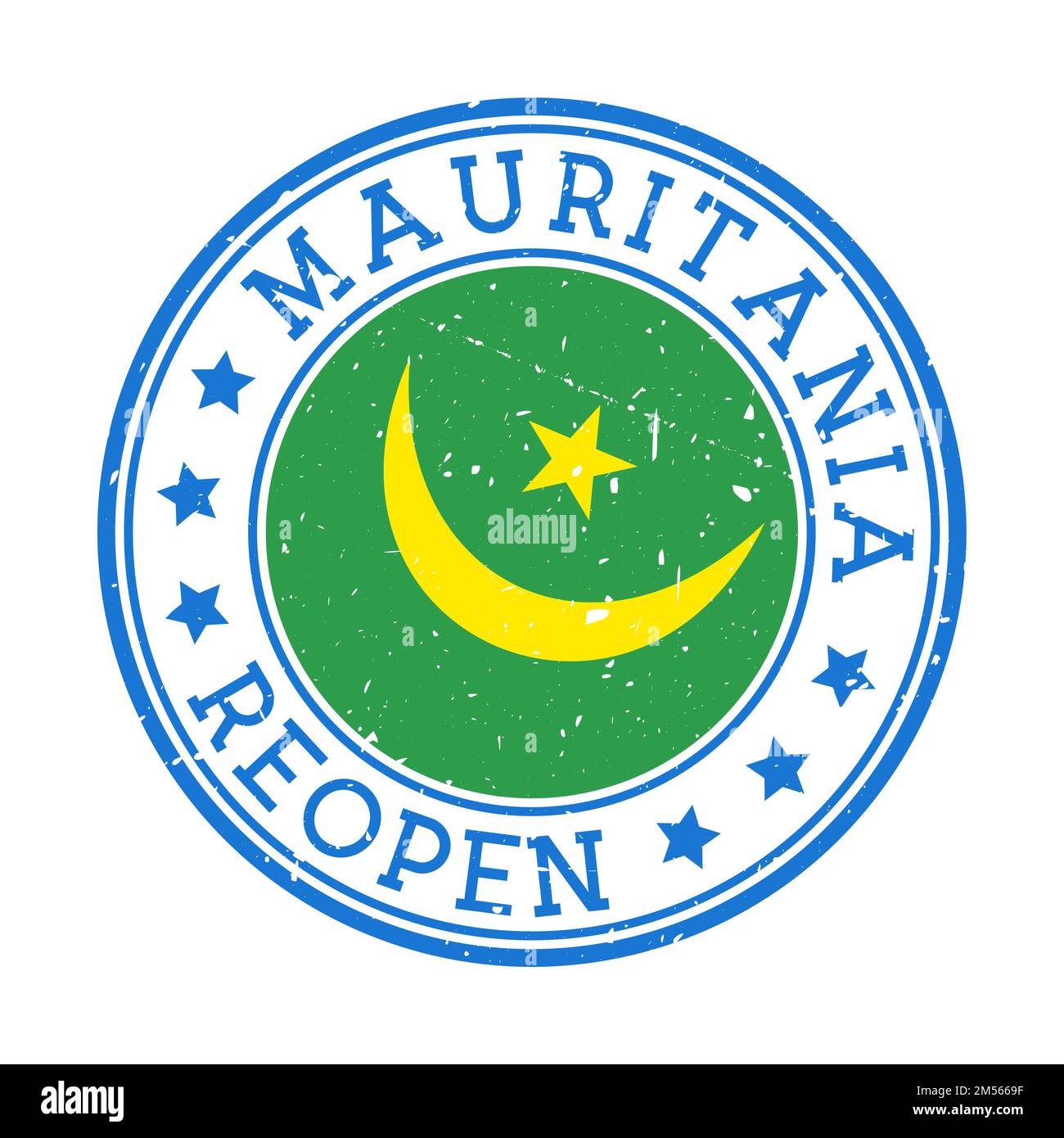 Mauritania Reopening Stamp. Round badge of country with flag of ...