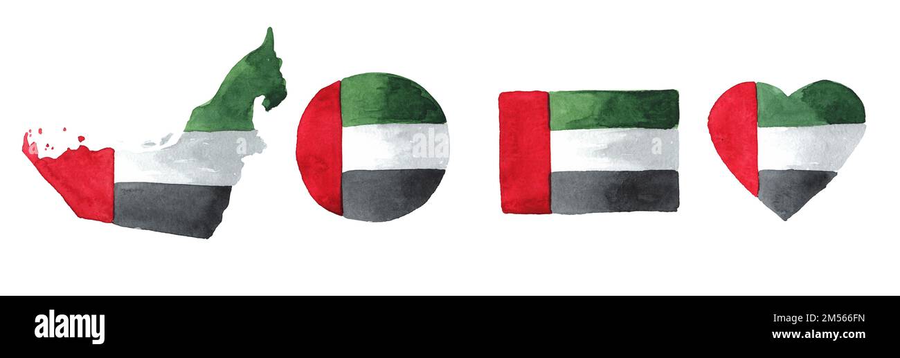 United Arab Emirates Flag set. Hand drawn watercolor illustration ...