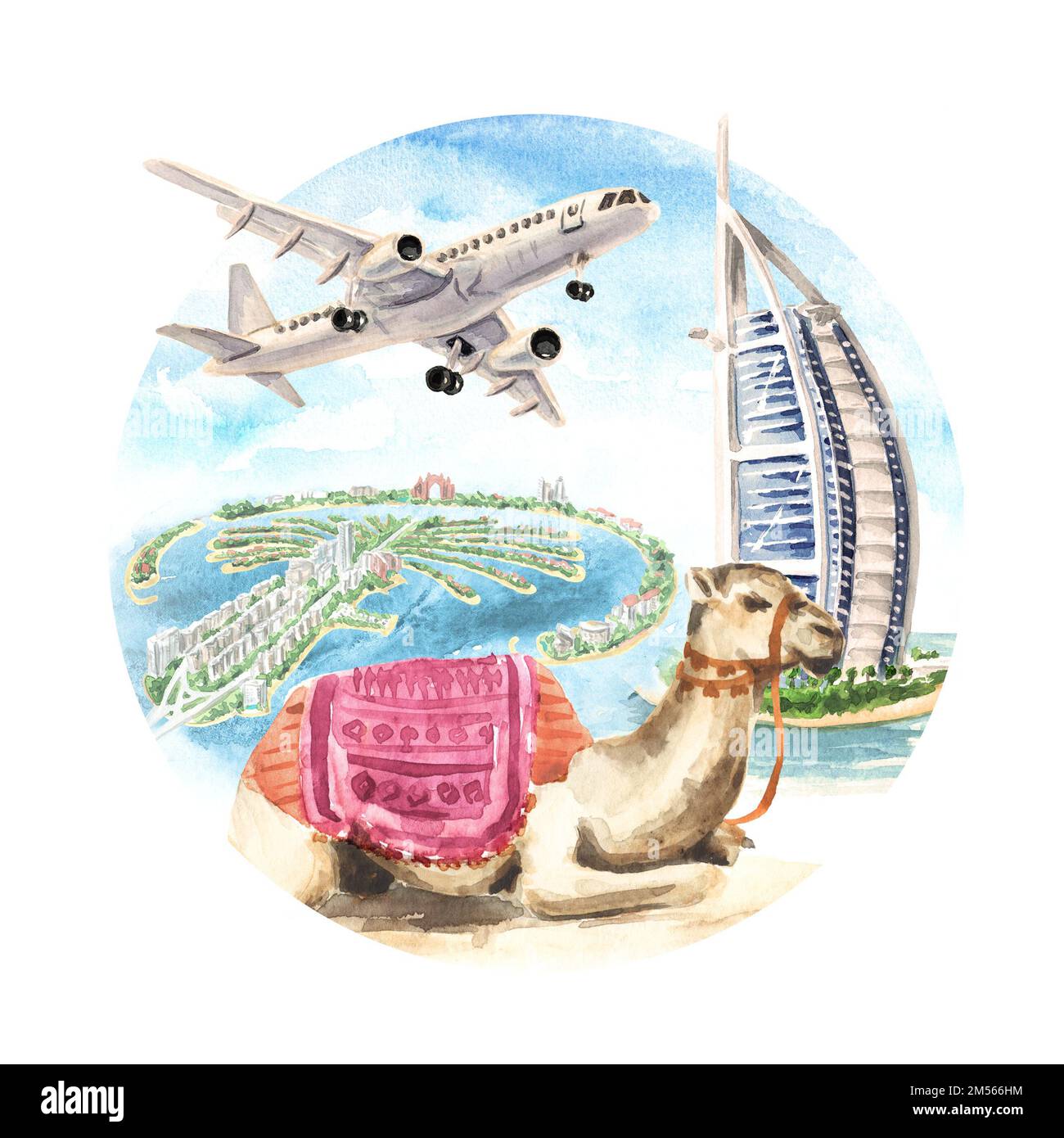 Welcome to Dubai concept, United Arab Emirates. Hand drawn watercolor ...