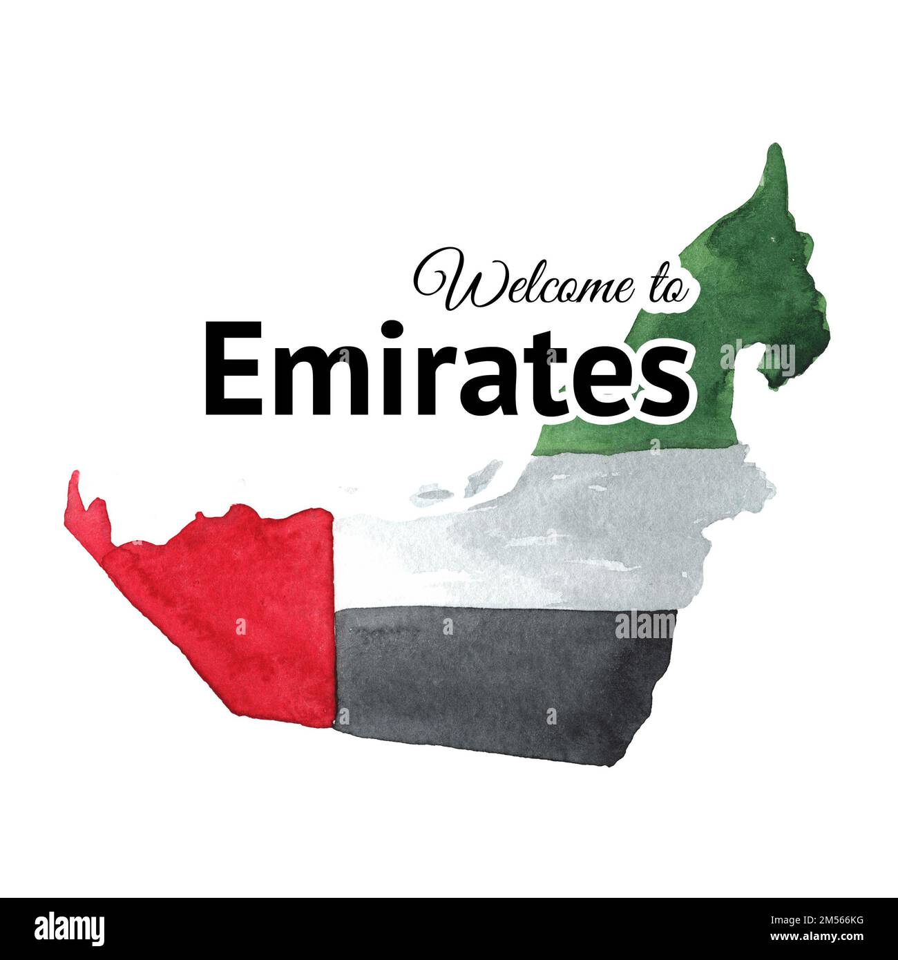 Welcome to Emirates card. Flag, symbol. Hand drawn watercolor ...