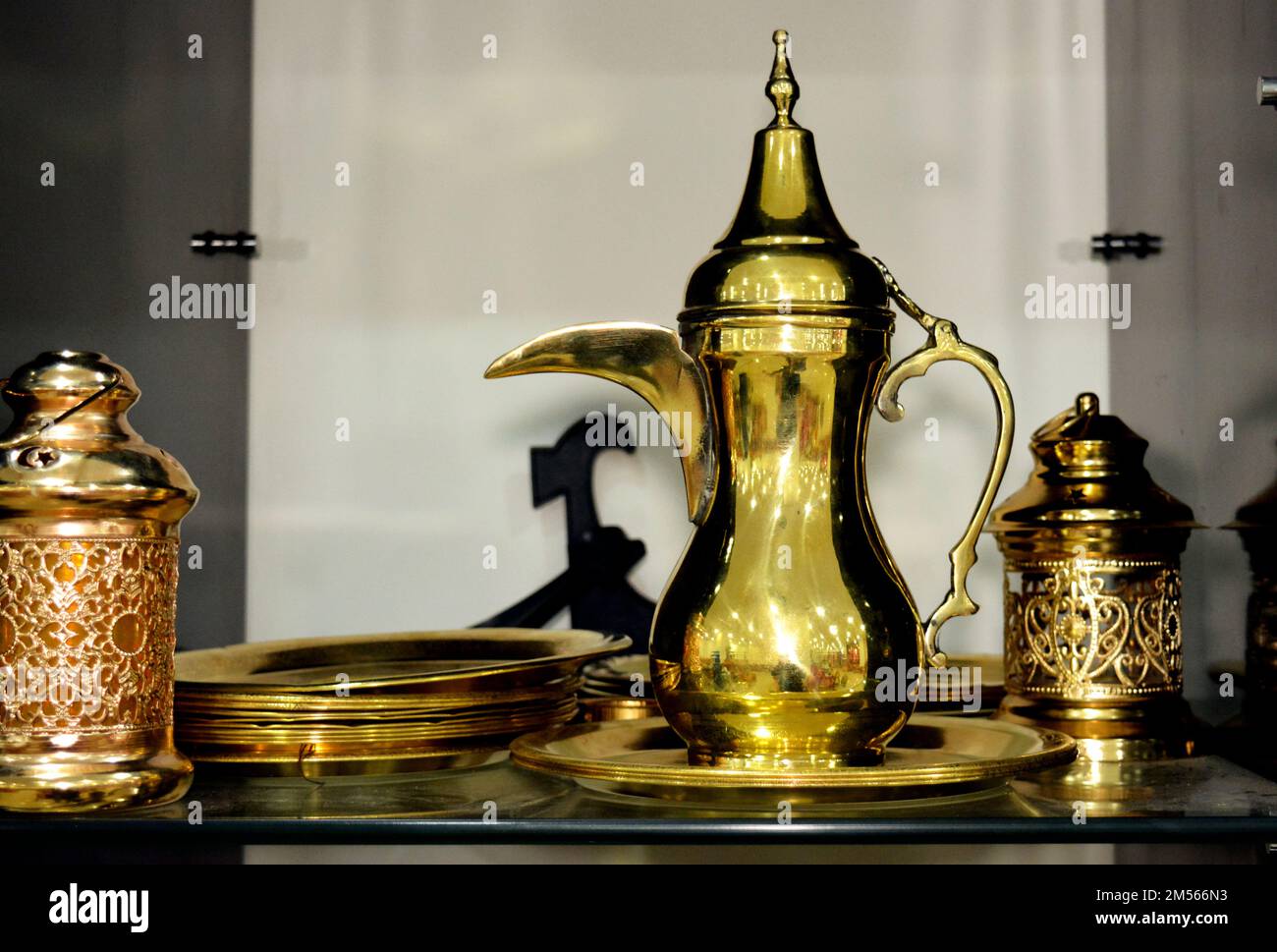 Islamic Ramadan fasting month decorations of brass jugs and festive ...
