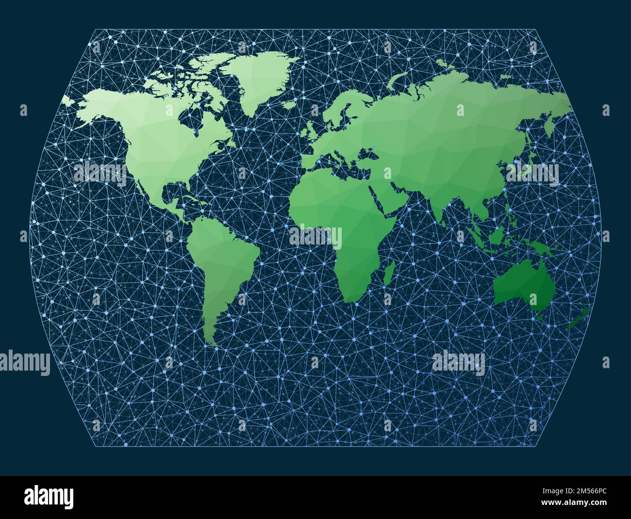 Network map of the world. Times projection. Green low poly world map ...