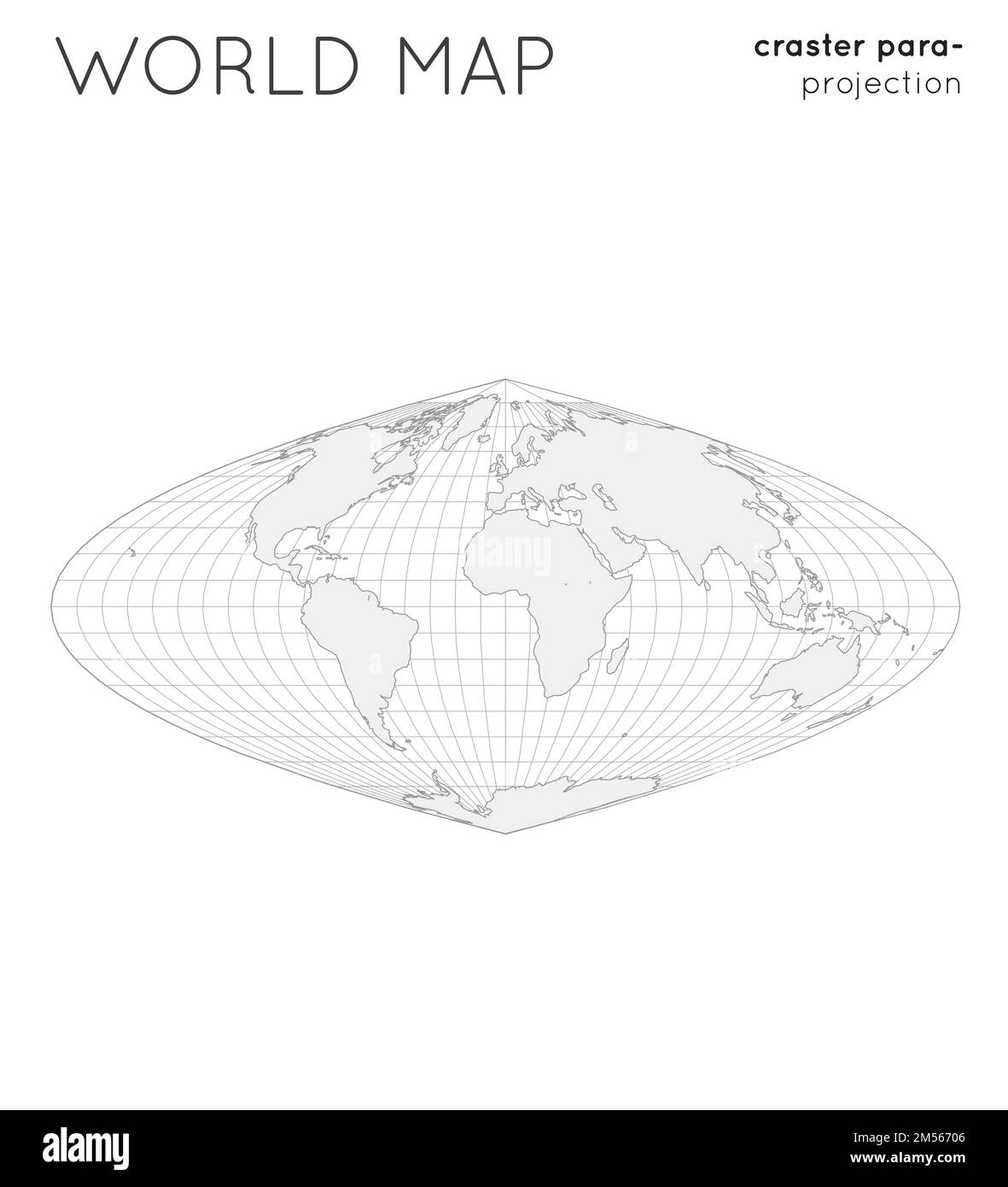 World Map Globe In Craster Parabolic Projection With Graticule Lines Style Outline Vector