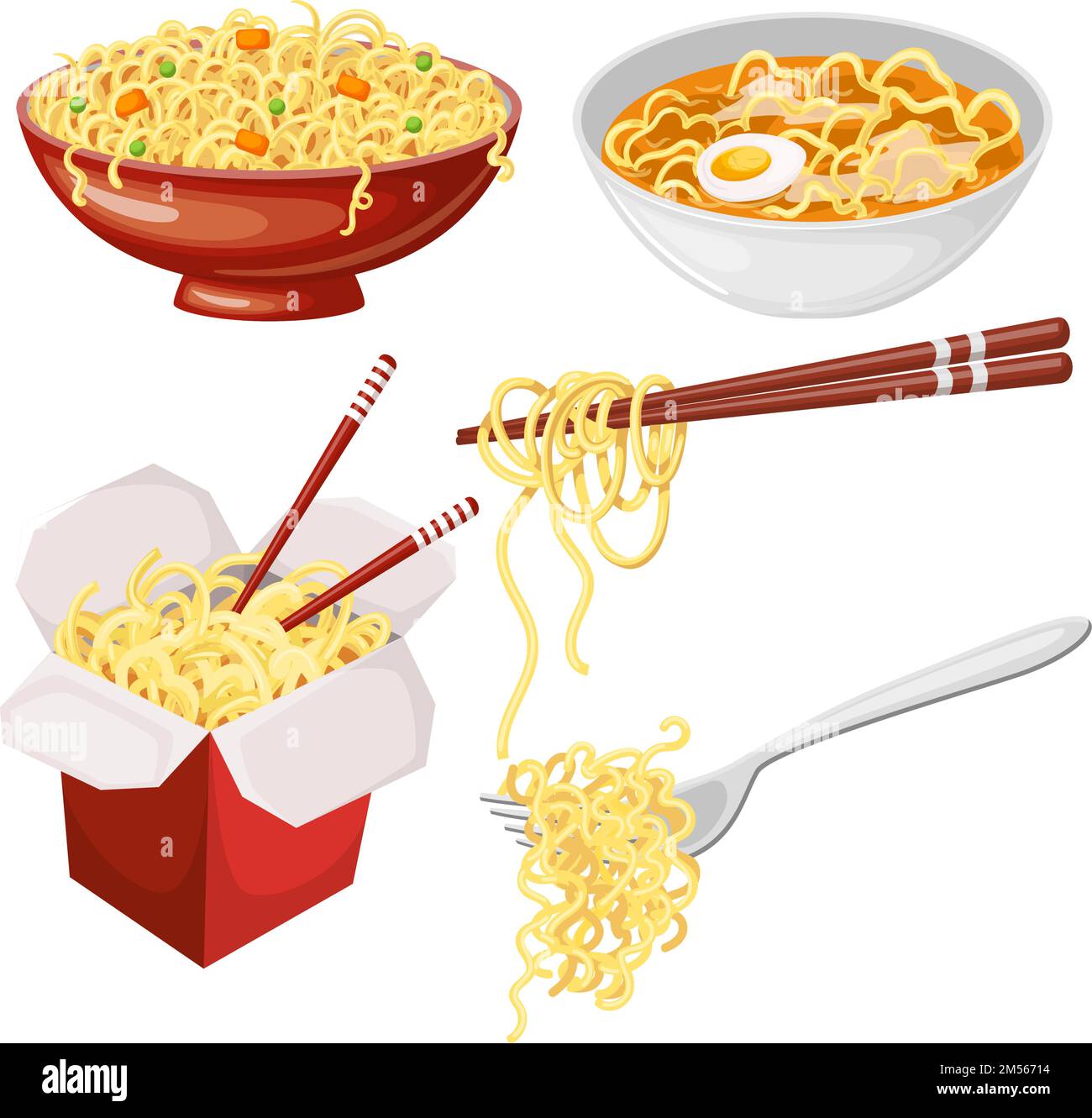 noodle food meal chinese set cartoon vector illustration Stock Vector ...