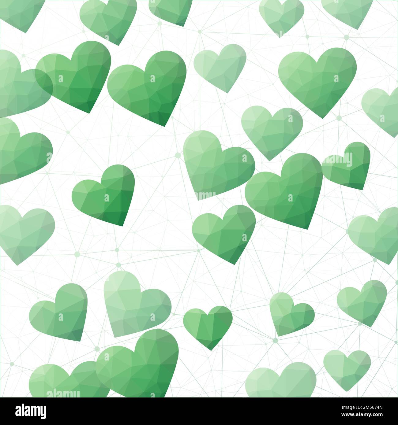 Abstract colorful hearts background. Polygonal hearts in green colors ...
