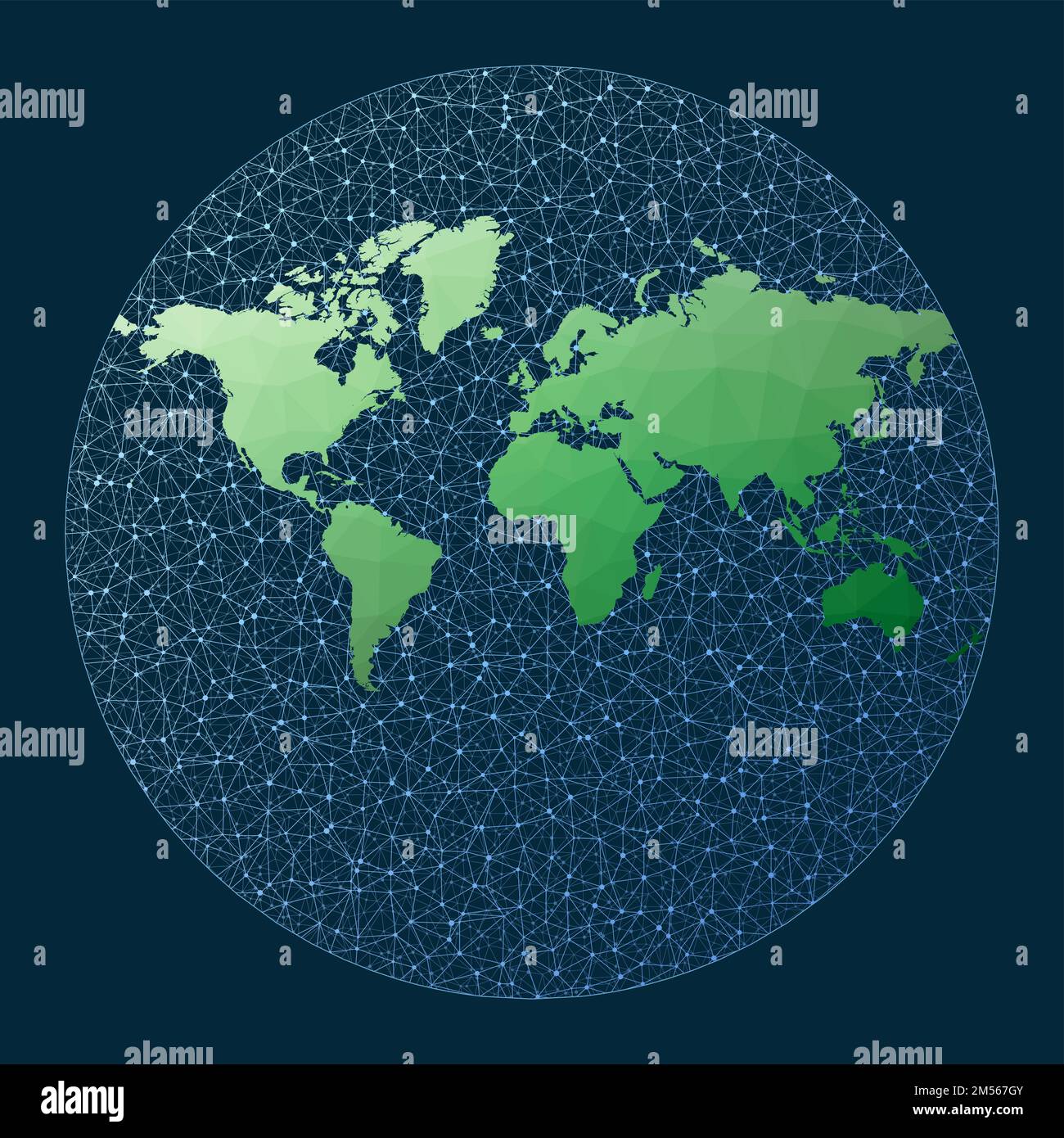 Internet And Global Connected Globe Van Der Grinten 3 Projection Green Low Poly World Map With