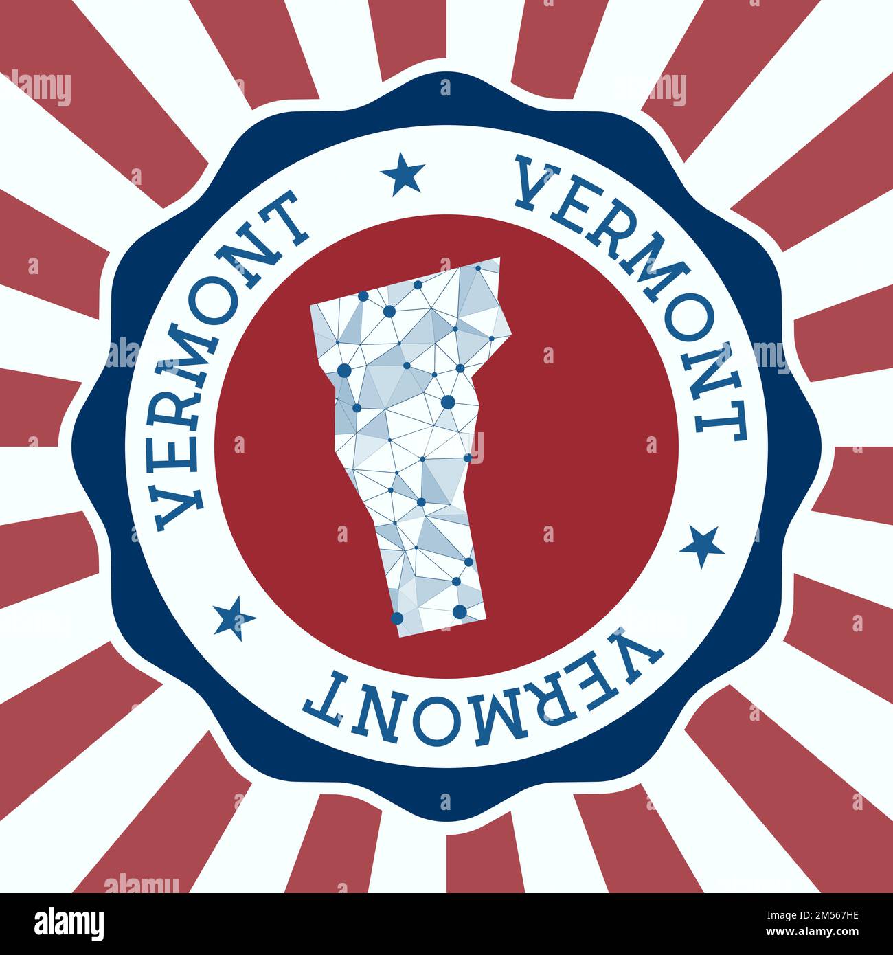 Vermont Badge. Round logo of US state with triangular mesh map and ...