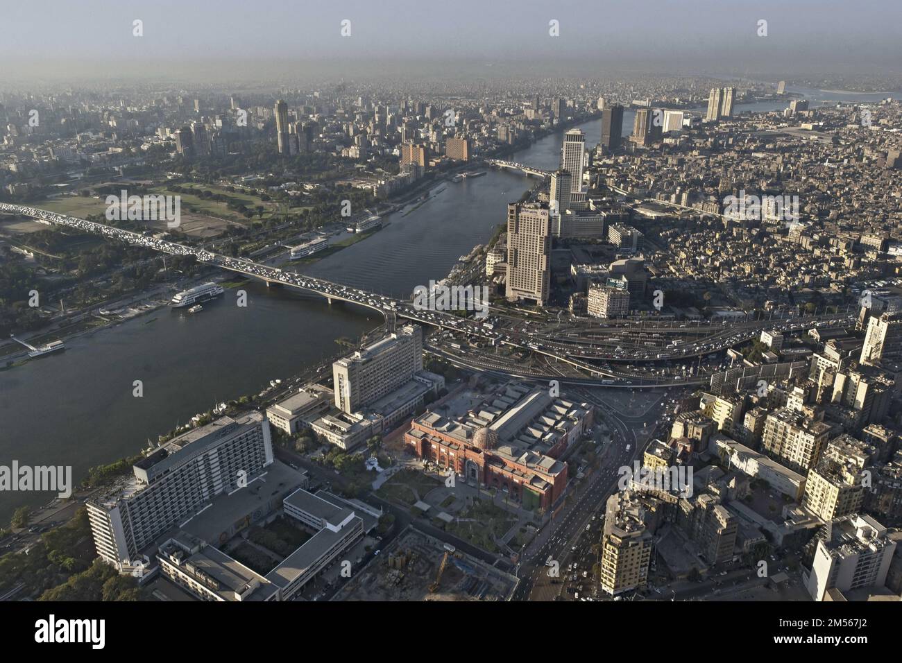 Egypt. Cairo. Aerial view of downtown modern Cairo from the right bank ...
