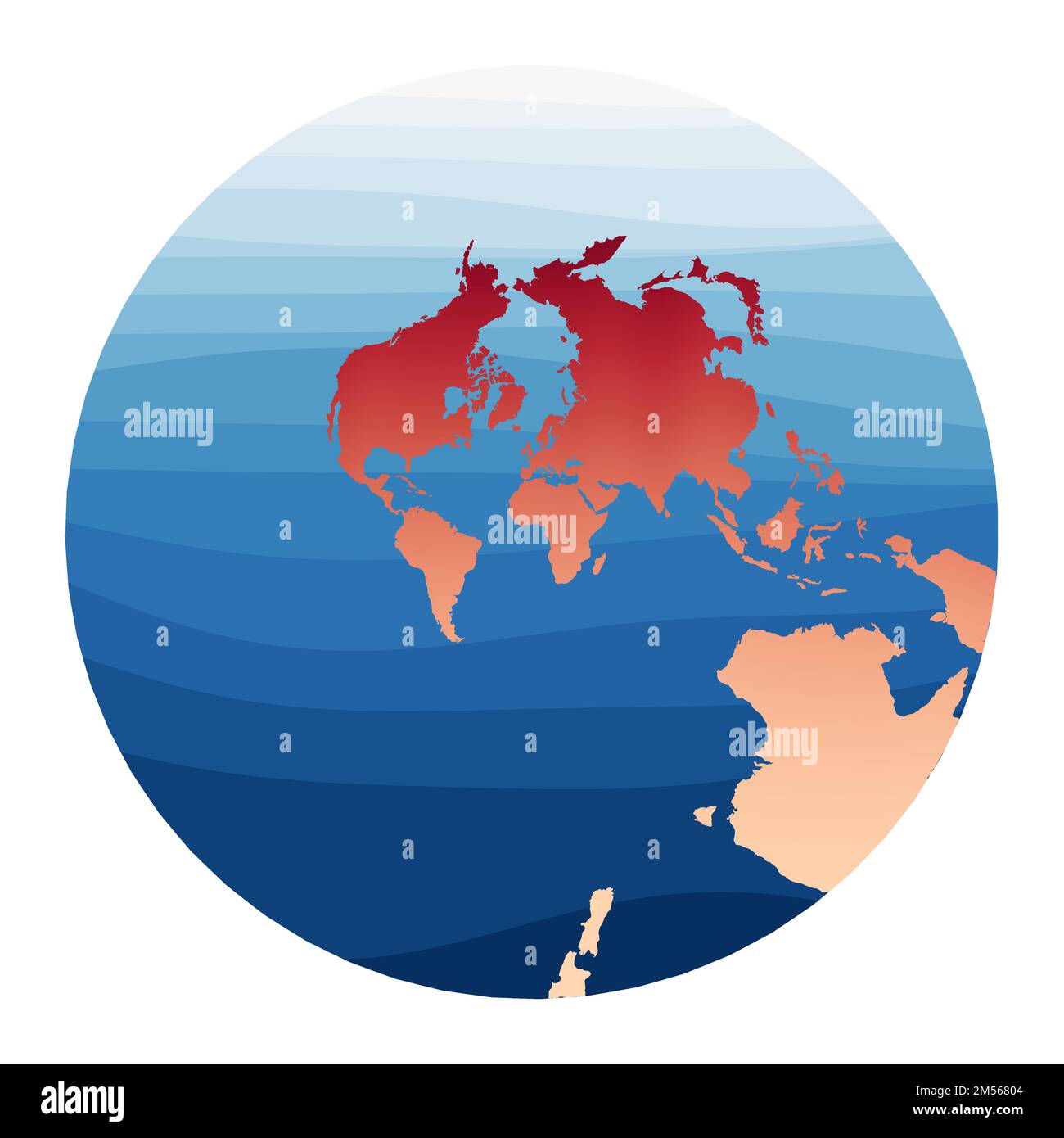 World Map Vector. Stereographic. World in red-orange gradient on deep ...