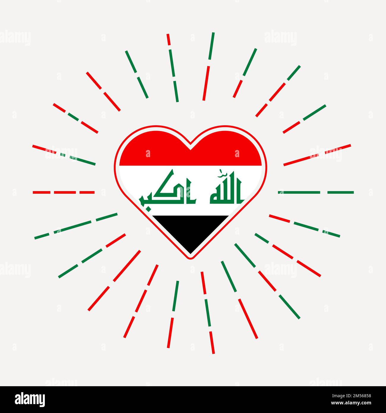 Republic of Iraq heart with flag of the country. Sunburst around ...
