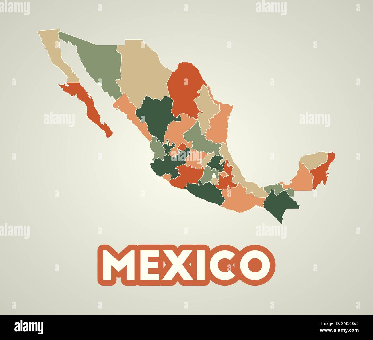 Mexico poster in retro style. Map of the country with regions in autumn ...