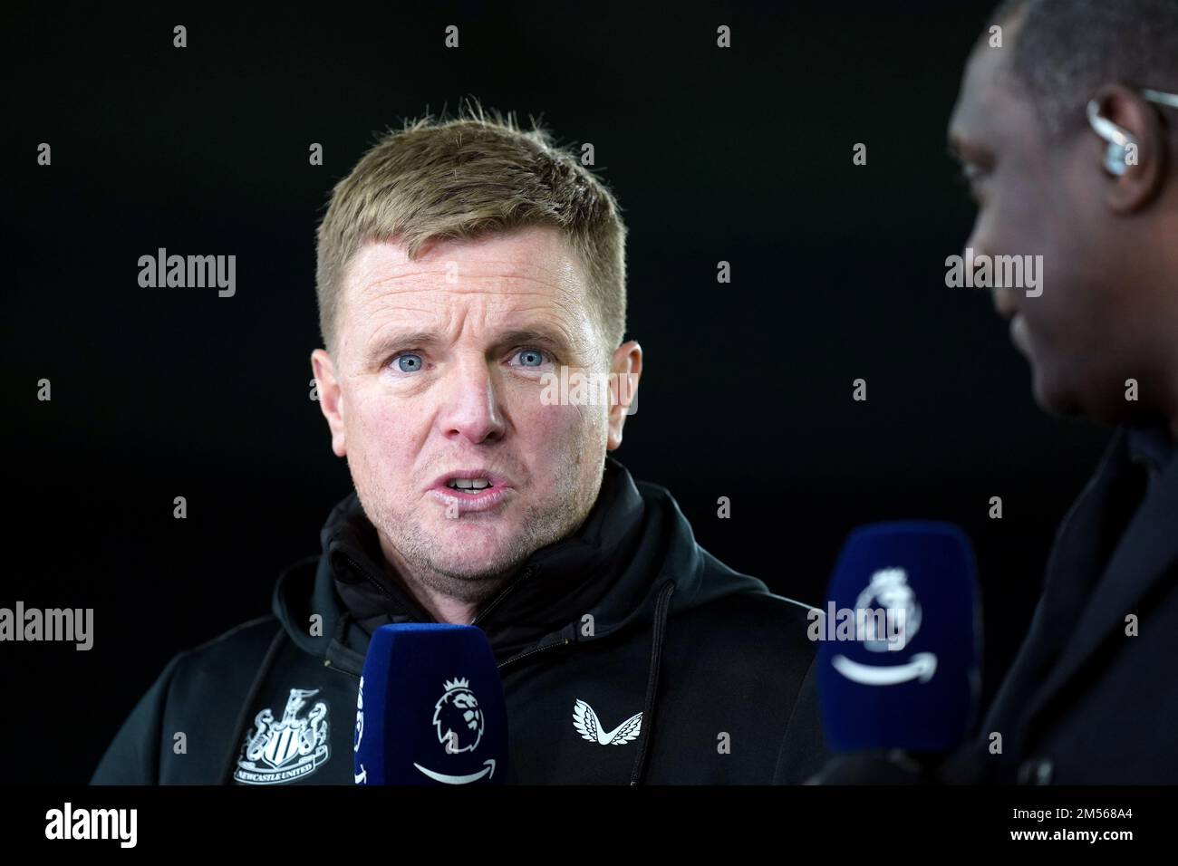 Newcastle United manager Eddie Howe is interviewed by Amazon Prime Video following the Premier ...