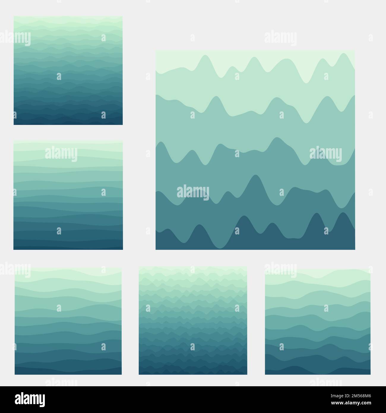 Abstract waves background collection. Curves in dark mint colors ...