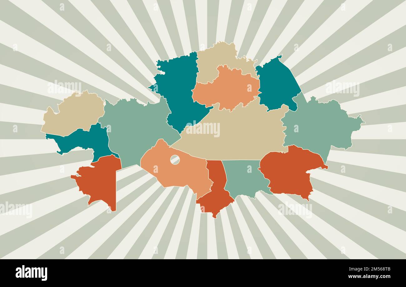 Kazakhstan map. Poster with map of the country in retro color palette ...