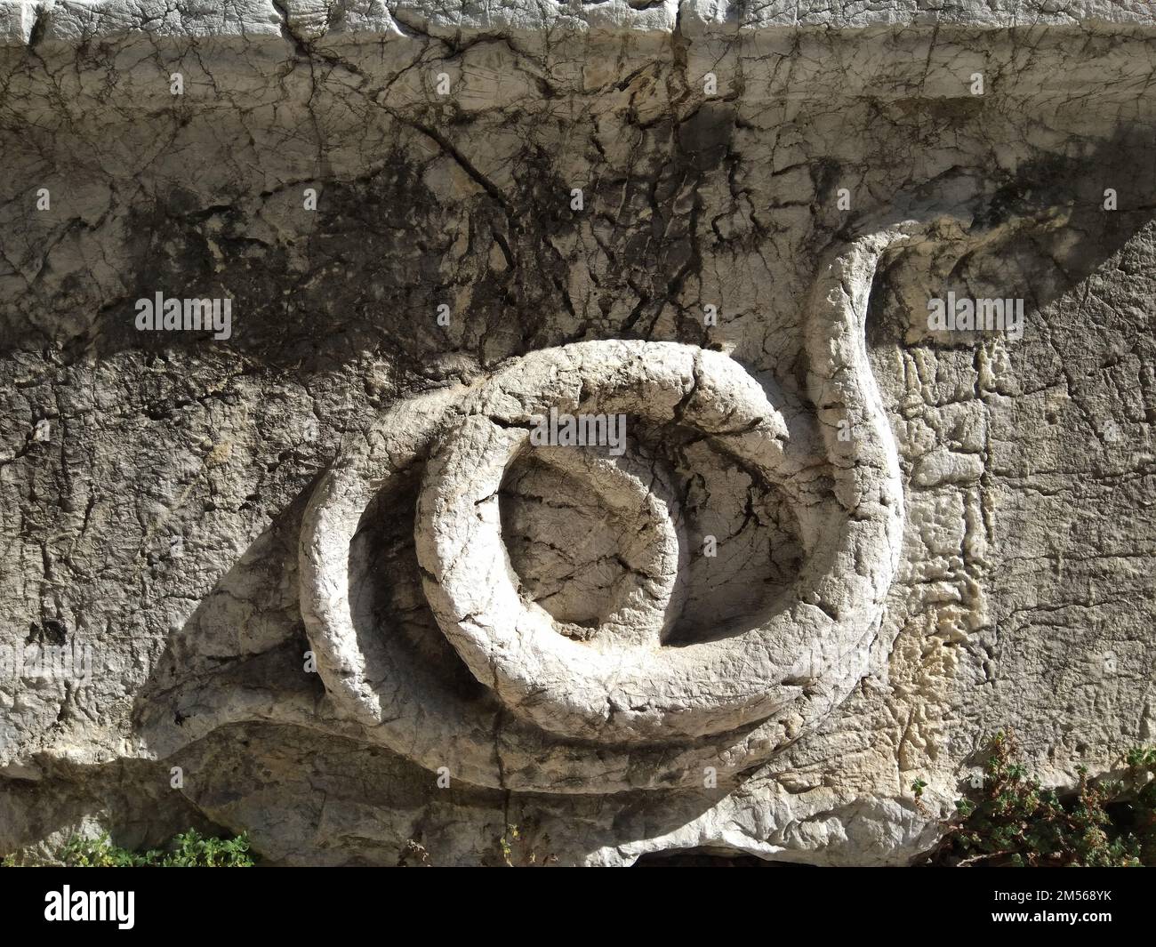 A stone sculptured statue of a snake on grunge stone wall Stock Photo ...