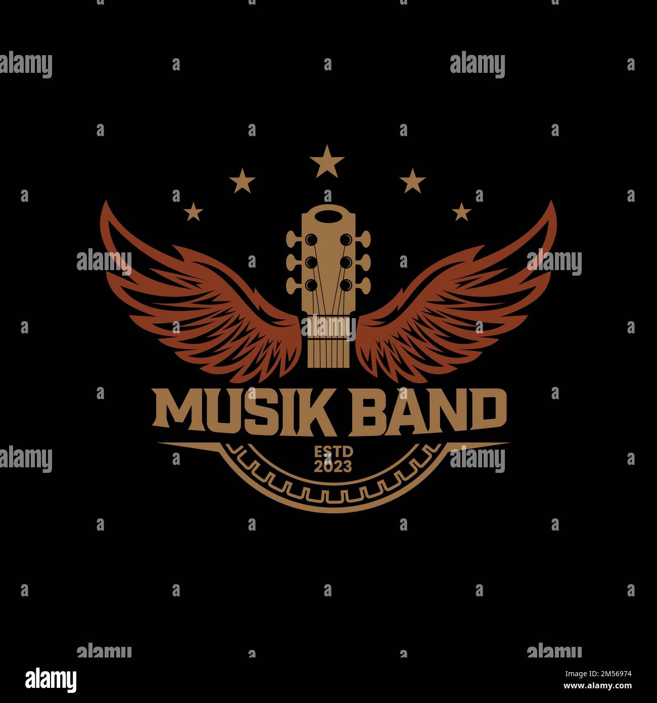 Vintage Retro Guitar Wings Music Logo Design Vector. Acoustic guitar ...