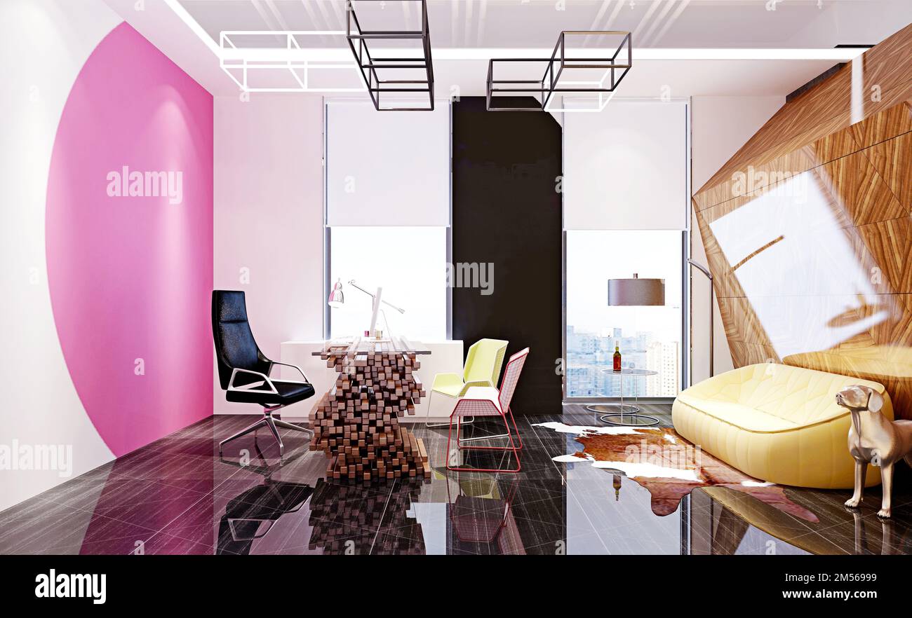 3d render of modern working office Stock Photo - Alamy