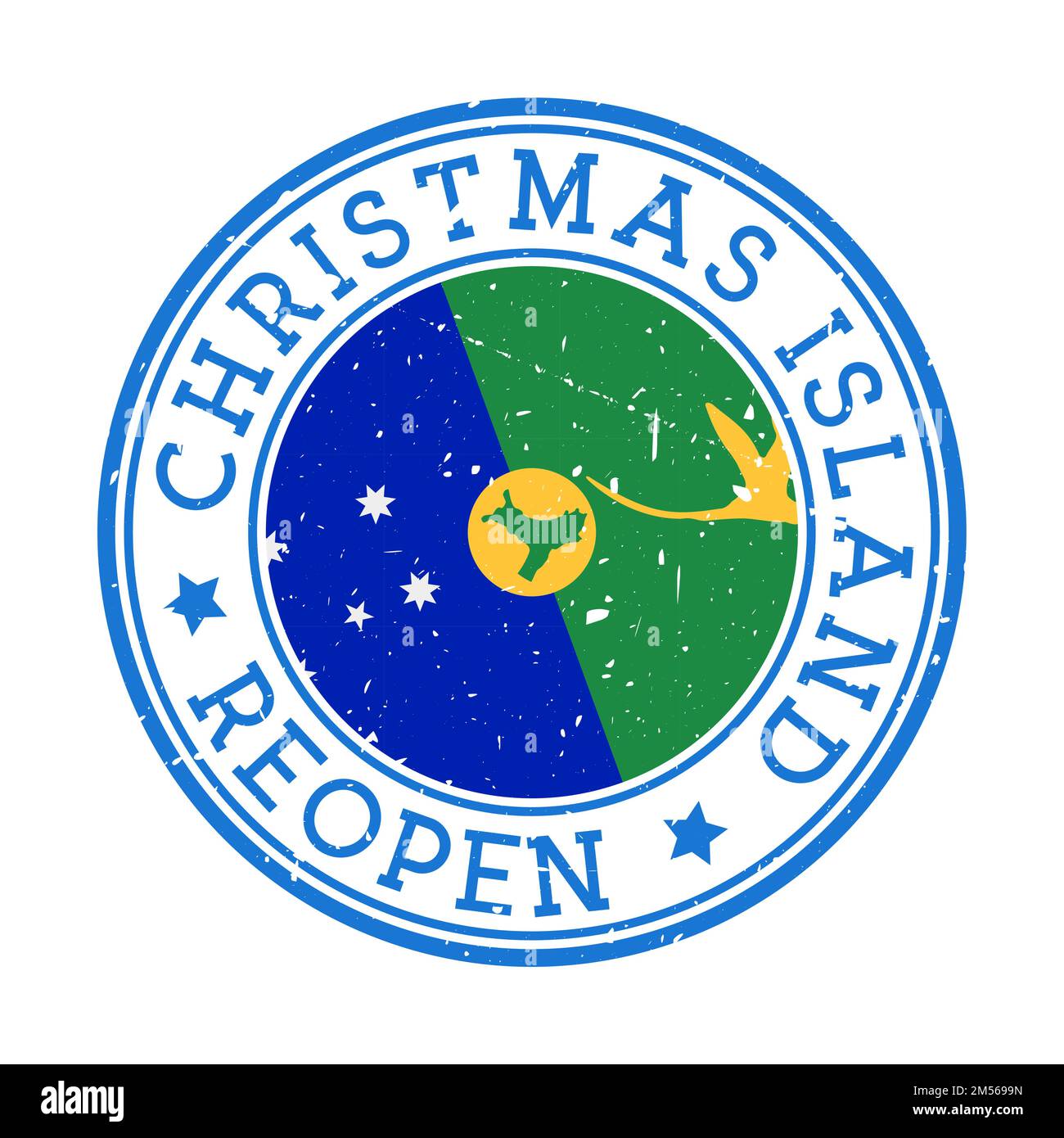 Christmas Island Reopening Stamp. Round badge of country with flag of ...