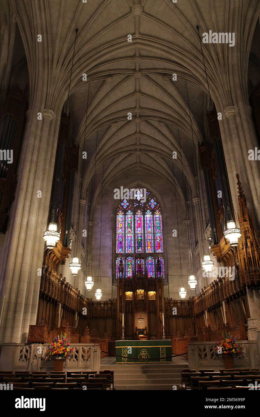 The interior of the Duke University Chapel, looking towards the alter ...