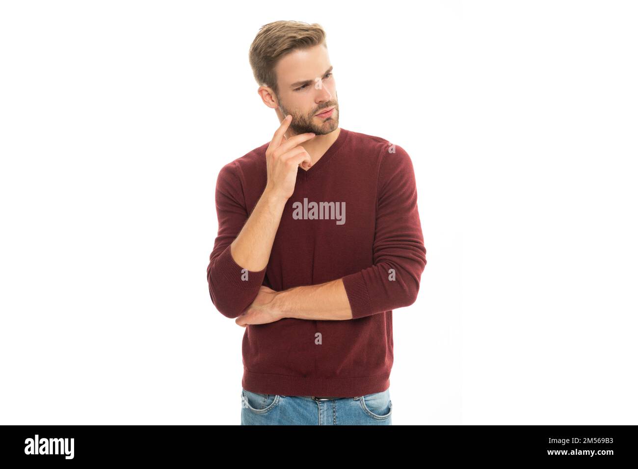 handsome guy with stubble isolated on white. guy with stubble in studio ...