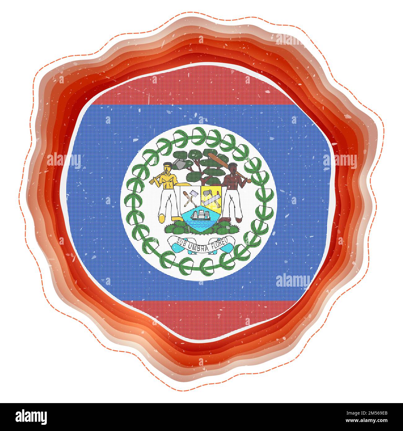 Belize flag in frame. Badge of the country. Layered circular sign around Belize flag. Trendy ...