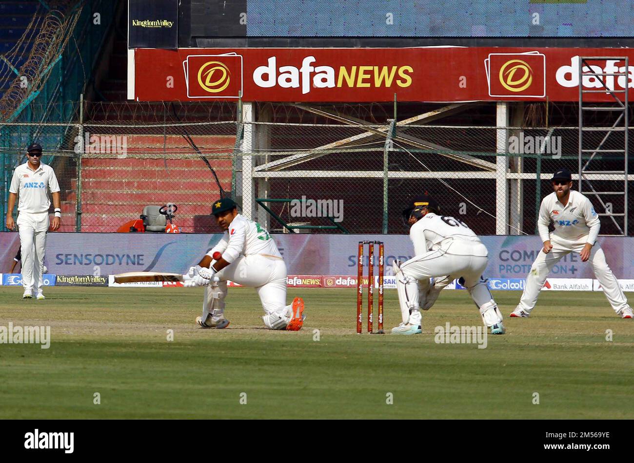Players are in action during the 1st Test Match between New Zealand and ...