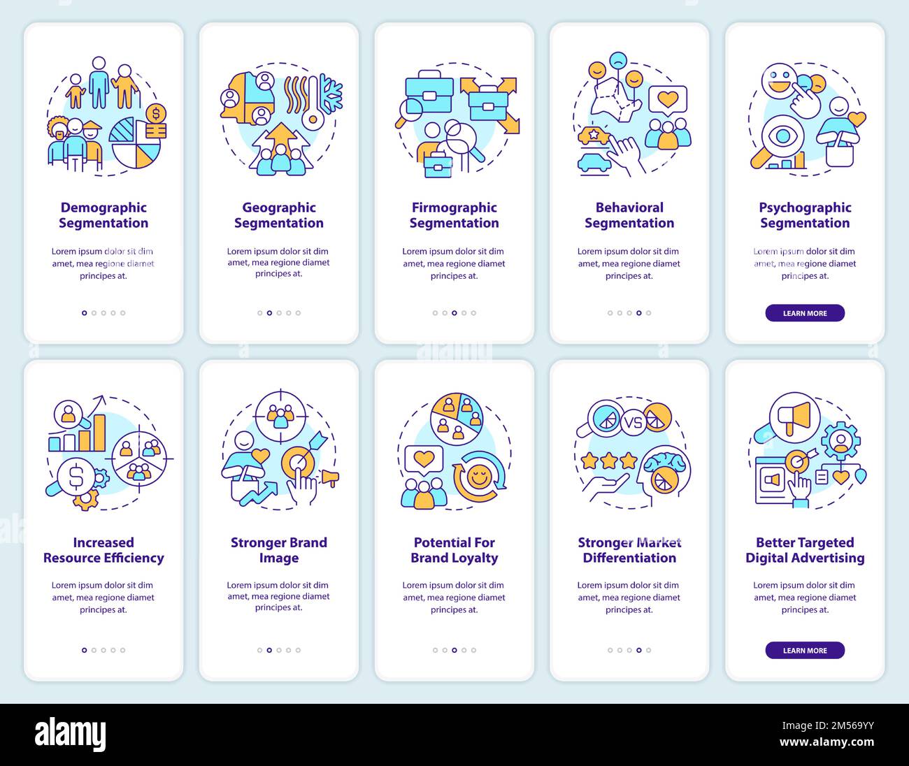 Market Segmentation Onboarding Mobile App Screen Set Stock Vector Image And Art Alamy