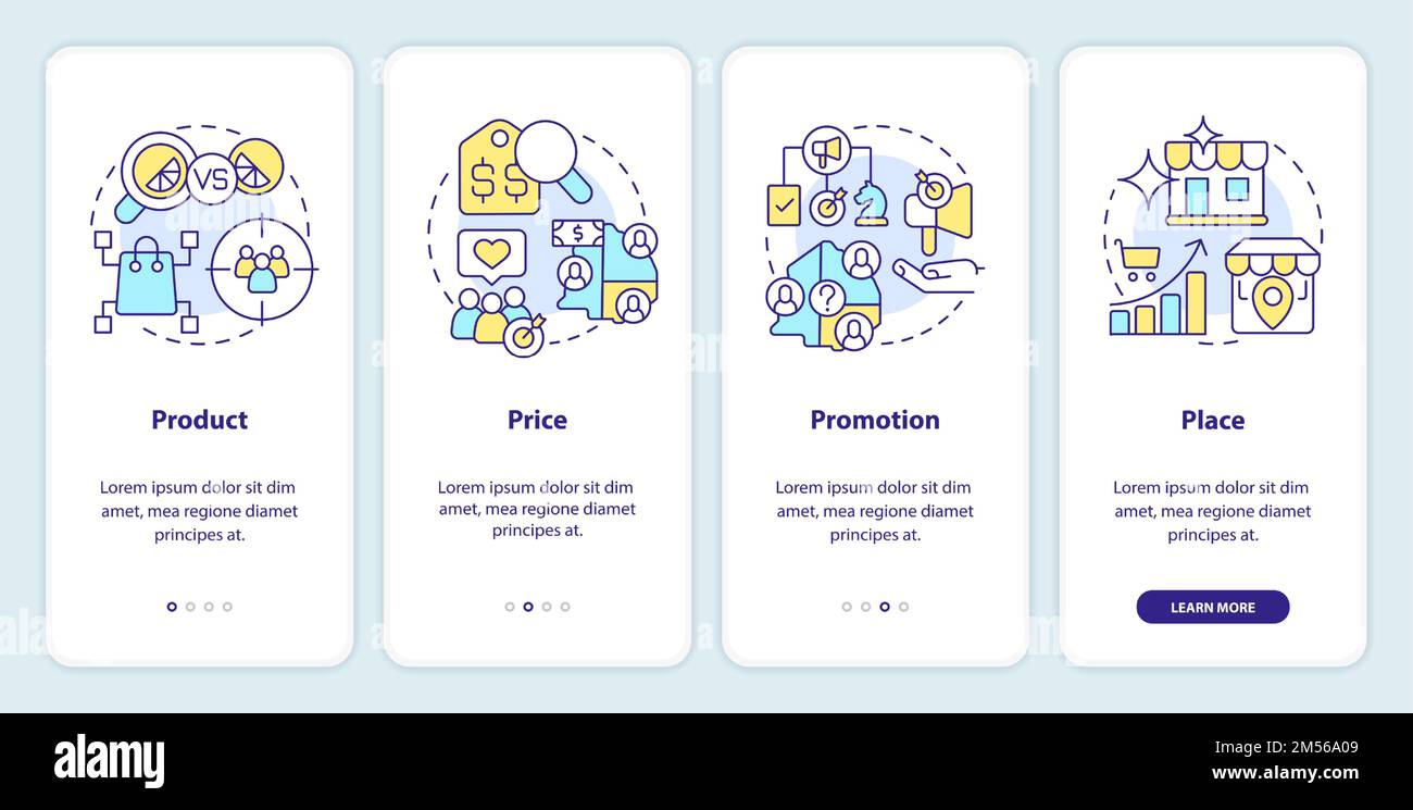 Four P marketing mix onboarding mobile app screen Stock Vector Image ...