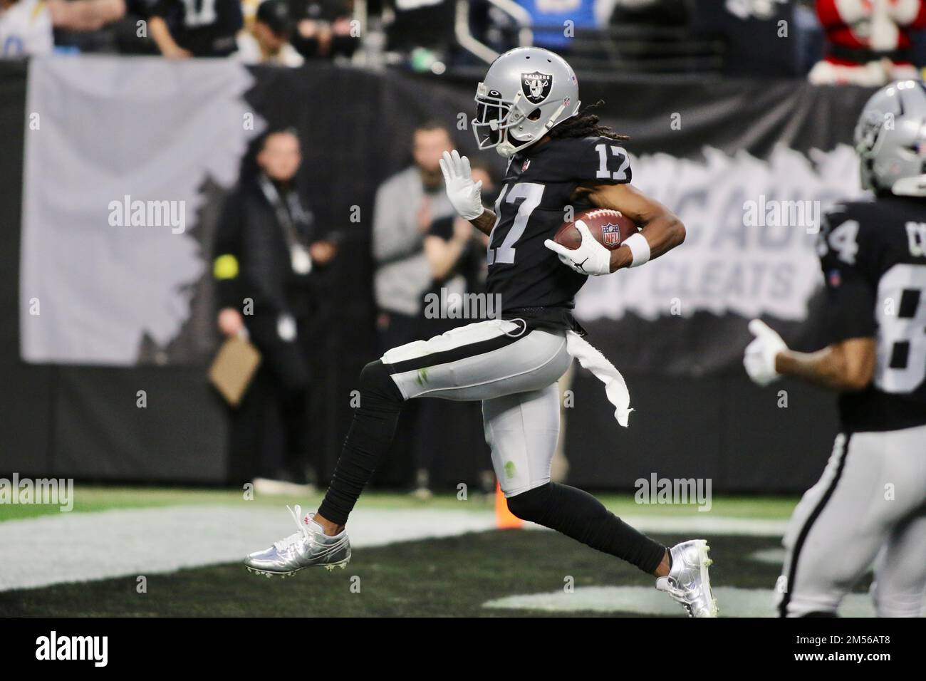 A view of Las Vegas Raiders star player Davante Adams scoring a ...
