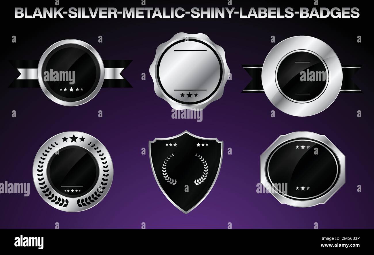 A vector of the silver and metallic shiny badges isolated on a dark ...