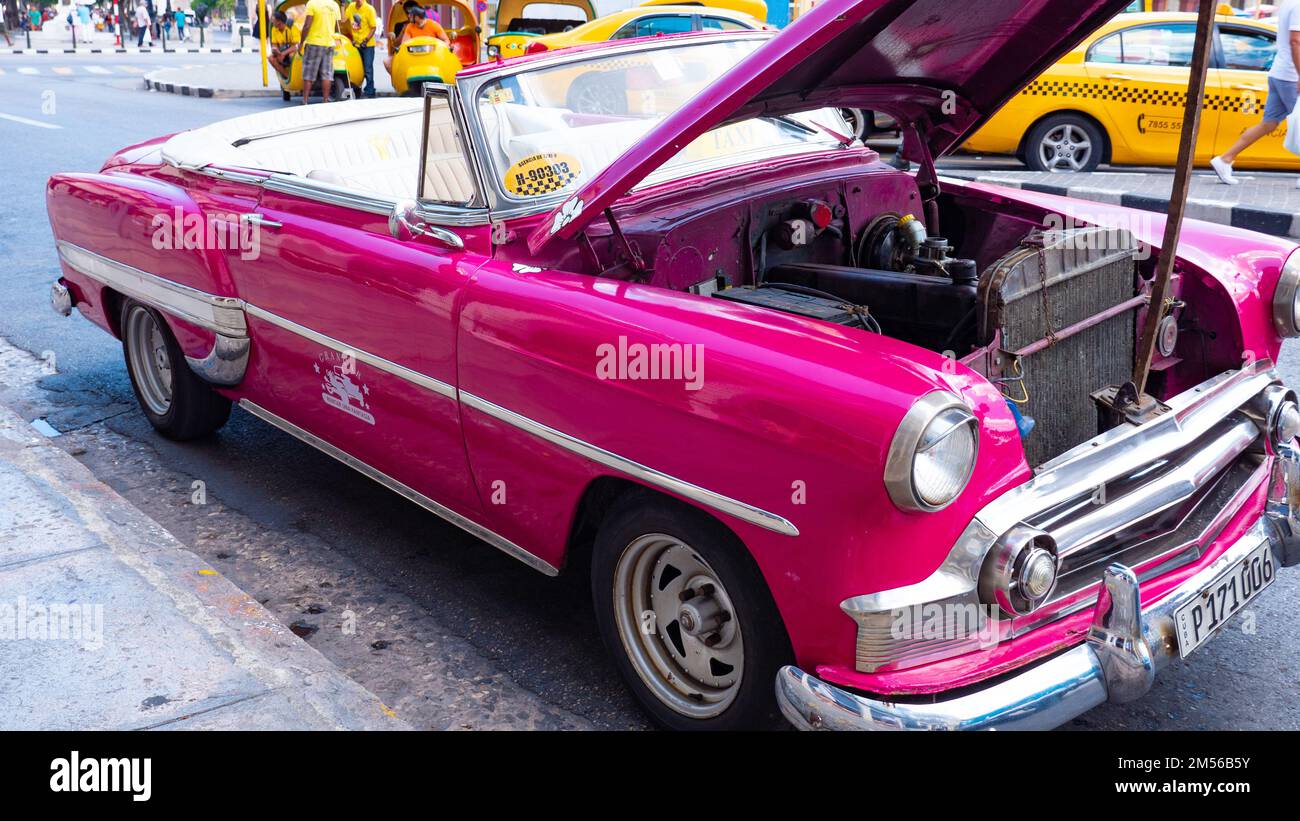 Havana, Cuba - May 02, 2019: pink Chevrolet convertible classic car ...