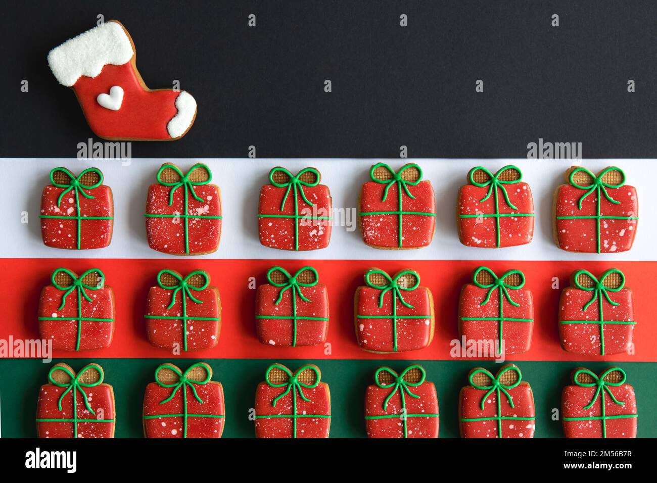 Christmas handmade gingerbread cookies covered with multi-colored icing ...