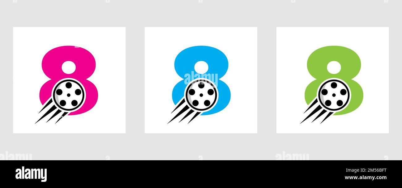 Letter 8 Film Logo Concept With Film Reel For Media Sign, Movie ...