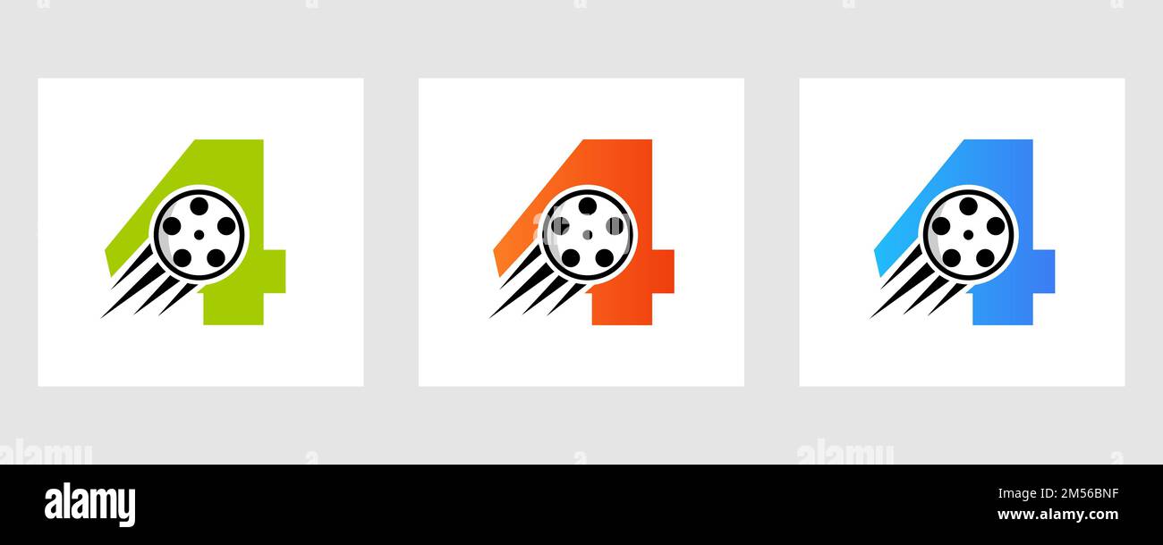 Letter 4 Film Logo Concept With Film Reel For Media Sign, Movie ...