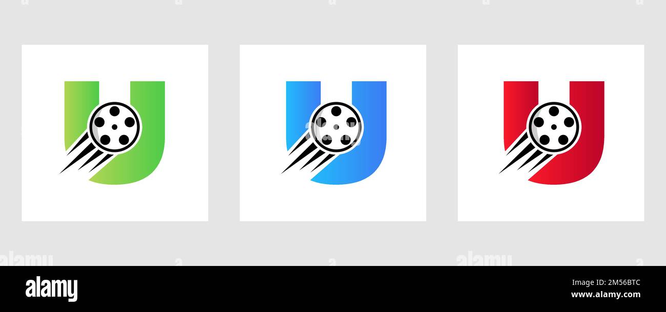 Letter U Film Logo Concept With Film Reel For Media Sign, Movie ...