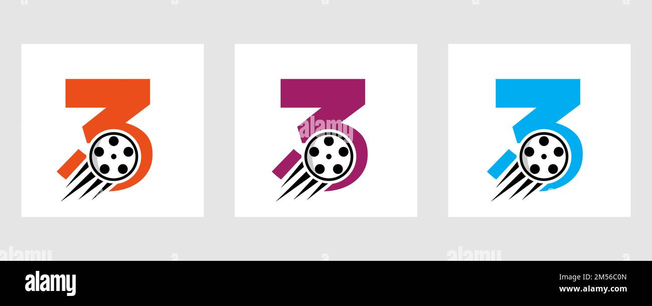 Letter 3 Film Logo Concept With Film Reel For Media Sign, Movie ...