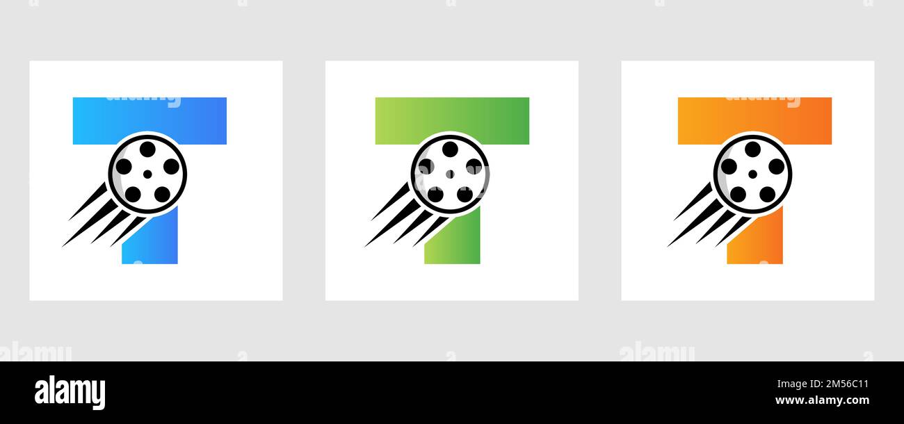 Letter T Film Logo Concept With Film Reel For Media Sign, Movie ...