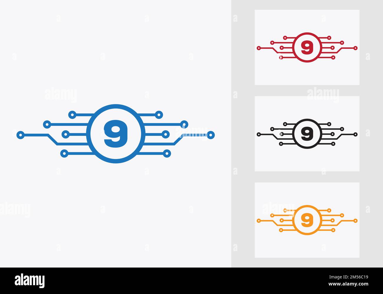 Letter 9 Technology Logo Design Template. Network Logo Design Stock ...