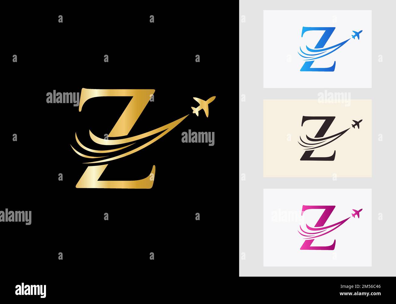 Letter Z Travel Logo Concept With Flying Air Plane Symbol Stock Vector ...