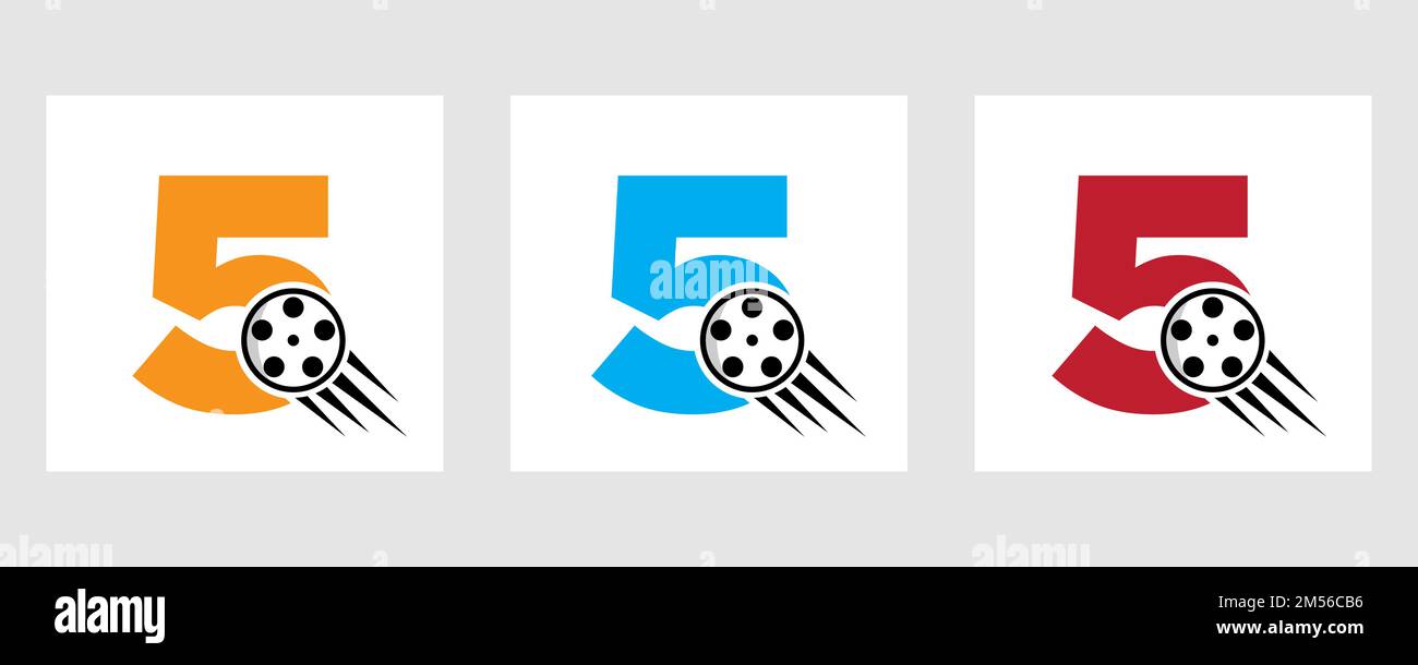 Letter 5 Film Logo Concept With Film Reel For Media Sign, Movie ...