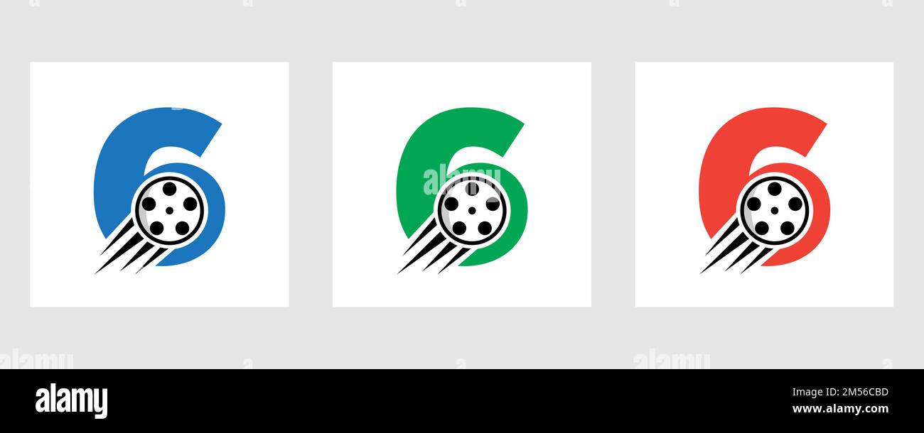 Letter 6 Film Logo Concept With Film Reel For Media Sign, Movie ...